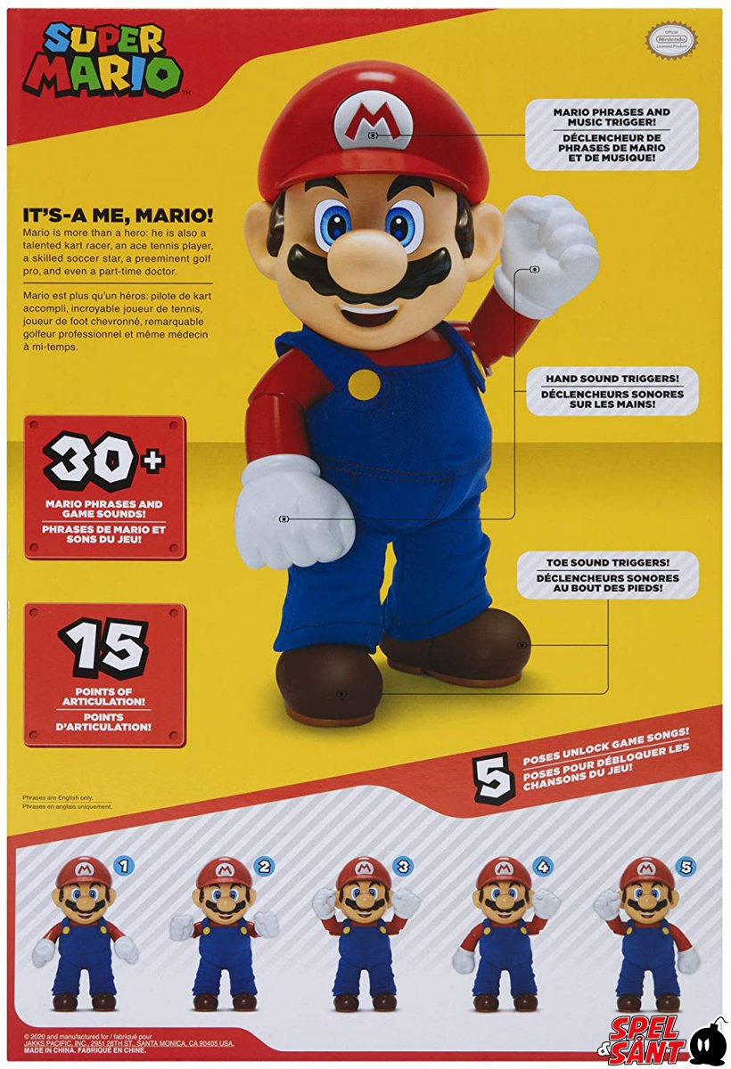Super Mario Its-a-me, Mario! Talking Posable Mario Figure 30cm - Spel ...
