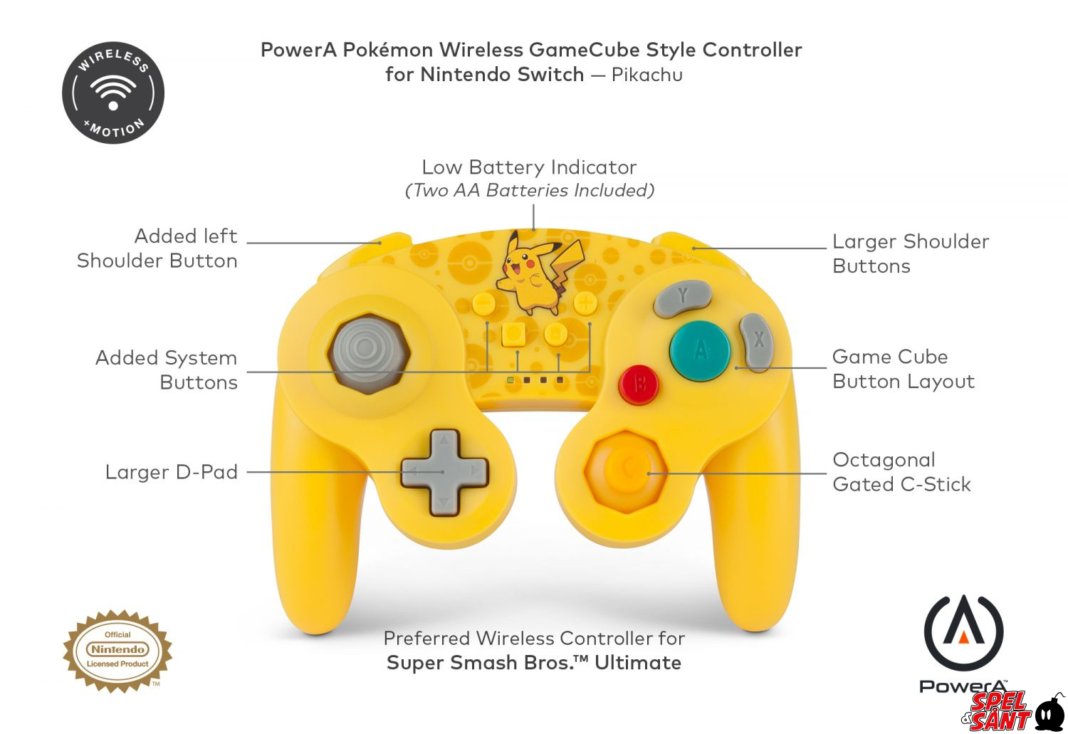 PowerA Nintendo Switch Wireless Controller Gamecube Style Pikachu ...
