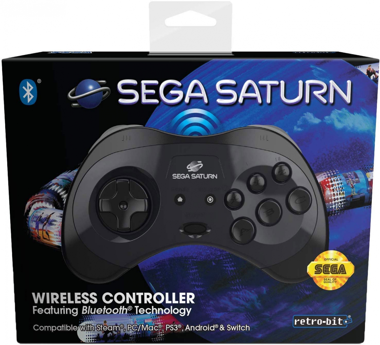 Retro-Bit Sega Saturn 8 Button Wireless Controller Black - Spel & Sånt ...